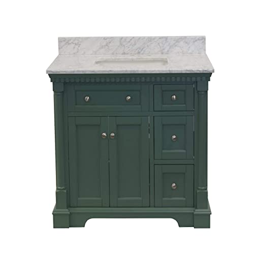 Sydney 36-inch Bathroom Vanity (Carrara/Sage Green): Includes Sage Green Cabinet with Authentic Italian Carrara Marble Countertop and White Ceramic Sink