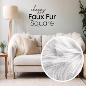 FabricLA Shaggy Faux Fur Square - 10" X 10" Inches Pre-Cut - Use Fake Fur Fabric for DIY, Craft Fur Decoration, Fashion Accessory, Gnome, Hobby - White