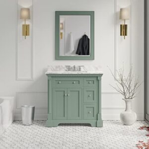 sydney 36-inch bathroom vanity (carrara/sage green): includes sage green cabinet with authentic italian carrara marble countertop and white ceramic sink