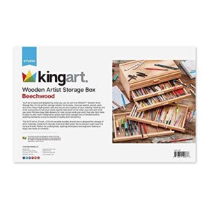 KINGART 723N Wood 6-Drawer Artist SUPPLY STORAGE BOX, 15-3/4” W x 10” D x 6-1/2” H, Natural Finish, Storage for Art Materials including Paint Tubes, Pastels, Pencils, Markers, Brushes and more