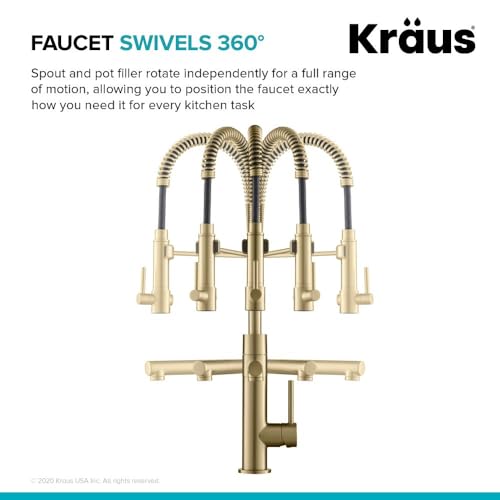 KRAUS Artec Pro (1 st Gen) 2-Function Commercial Style Pre-Rinse Kitchen Faucet (No Pull Down) with Pot Filler in Spot Free Antique Champagne Bronze with Soap Dispenser, KPF-1603SFACB-KSD53SFACB