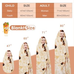 Admitrack Burrito Tortilla Blanket, Novelty Burritos Throw Blanket 80 Inches for Adults, Flannel Burritos Envelop Blanket, Giant Flour Tortilla Throw Blanket, Funny Food Throw Blanket(Double Sided)