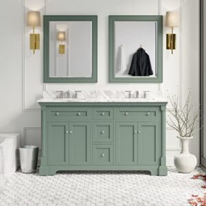 kitchen bath collection sydney 60-inch double bathroom vanity (carrara/sage green): includes sage green cabinet with authentic italian carrara marble countertop and white ceramic sinks