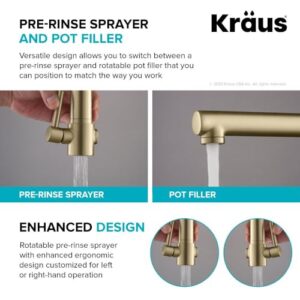 KRAUS Artec Pro (1 st Gen) 2-Function Commercial Style Pre-Rinse Kitchen Faucet (No Pull Down) with Pot Filler in Spot Free Antique Champagne Bronze with Soap Dispenser, KPF-1603SFACB-KSD53SFACB