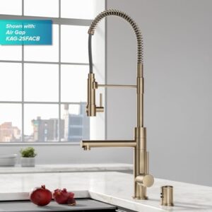 KRAUS Artec Pro (1 st Gen) 2-Function Commercial Style Pre-Rinse Kitchen Faucet (No Pull Down) with Pot Filler in Spot Free Antique Champagne Bronze with Soap Dispenser, KPF-1603SFACB-KSD53SFACB