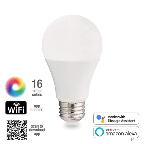 Maxxima Smart WiFi Light Bulb, LED Color Changing A19 Luvoni Bulb, Compatible with Alexa and Google Home Assistant, 800 Lumens, Bluetooth/WiFi Enabled, Controlled via App, 4-Pack