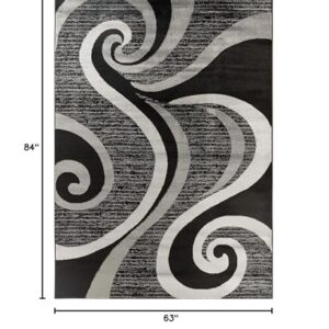 GLORY RUGS Modern Area Rug 5x7 Black Gray Swirls Carpet Bedroom Living Room Contemporary Dining Accent Sevilla Collection 4817A (5x7, Black)