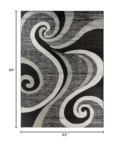 GLORY RUGS Modern Area Rug 5x7 Black Gray Swirls Carpet Bedroom Living Room Contemporary Dining Accent Sevilla Collection 4817A (5x7, Black)