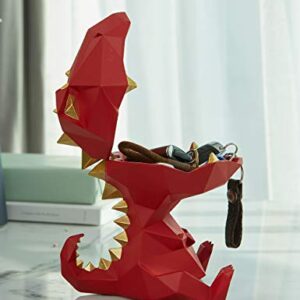 HAUCOZE Candy Dish Cookie Jar Dinosaur Gifts Sculpture Modern Decor Statue Crafts Polyresin Figurine Arts Red 7.1inch