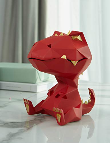 HAUCOZE Candy Dish Cookie Jar Dinosaur Gifts Sculpture Modern Decor Statue Crafts Polyresin Figurine Arts Red 7.1inch