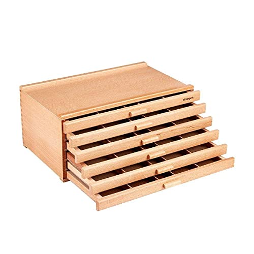 KINGART 723N Wood 6-Drawer Artist SUPPLY STORAGE BOX, 15-3/4” W x 10” D x 6-1/2” H, Natural Finish, Storage for Art Materials including Paint Tubes, Pastels, Pencils, Markers, Brushes and more