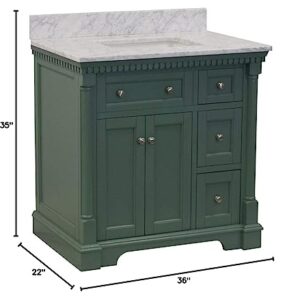 Sydney 36-inch Bathroom Vanity (Carrara/Sage Green): Includes Sage Green Cabinet with Authentic Italian Carrara Marble Countertop and White Ceramic Sink