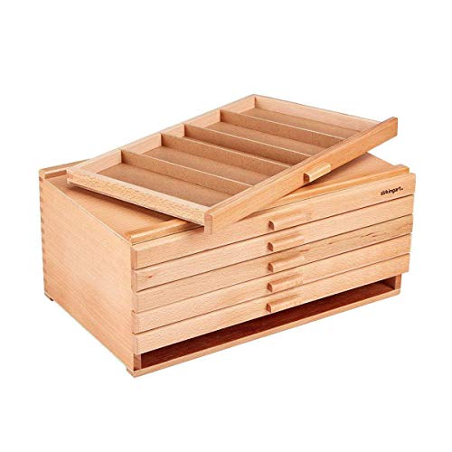 KINGART 723N Wood 6-Drawer Artist SUPPLY STORAGE BOX, 15-3/4” W x 10” D x 6-1/2” H, Natural Finish, Storage for Art Materials including Paint Tubes, Pastels, Pencils, Markers, Brushes and more