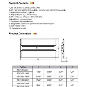 LED Linear High Bay Light 225W Warehouse Factory Light Dimmable 4G