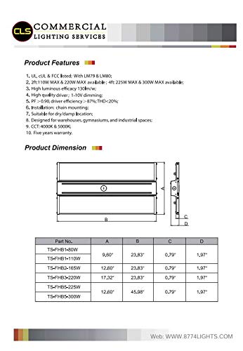 LED Linear High Bay Light 225W Warehouse Factory Light Dimmable 4G