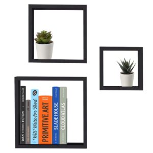 home basics durable 3-piece mdf floating wall cubes (1, black) | shadow box frames are perfect for any room | frame your favorite items on display