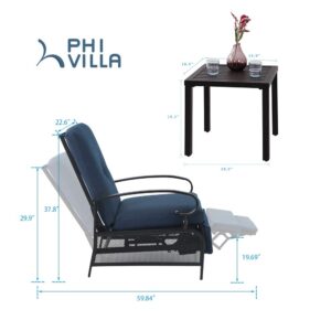 PHI VILLA Outdoor Recliner Chairs with Side Table, Oversized Patio Recliners Outdoor Metal Chaise Lounge Chairs with Removable Cushion for Garden, Poolside, Deck, Blue