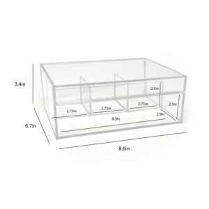 Isaac Jacobs 4-Compartment Clear Acrylic Organizer with Lid (6.7" L x 8.6" W x 3.4" H), Multi-Sectional Tray, Storage Solution for Makeup, School & Office Supplies (3 Small, 1 Large)