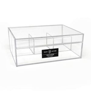 isaac jacobs 4-compartment clear acrylic organizer with lid (6.7" l x 8.6" w x 3.4" h), multi-sectional tray, storage solution for makeup, school & office supplies (3 small, 1 large)