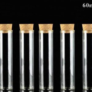 ericotry 10 Pcs 60ml Glass Bottles Vials Jars Glass Test Tube with Cork Stoppers Empty Refillable Bottle Vial Jars Leakproof for Cosmetic Essential Oil Powder