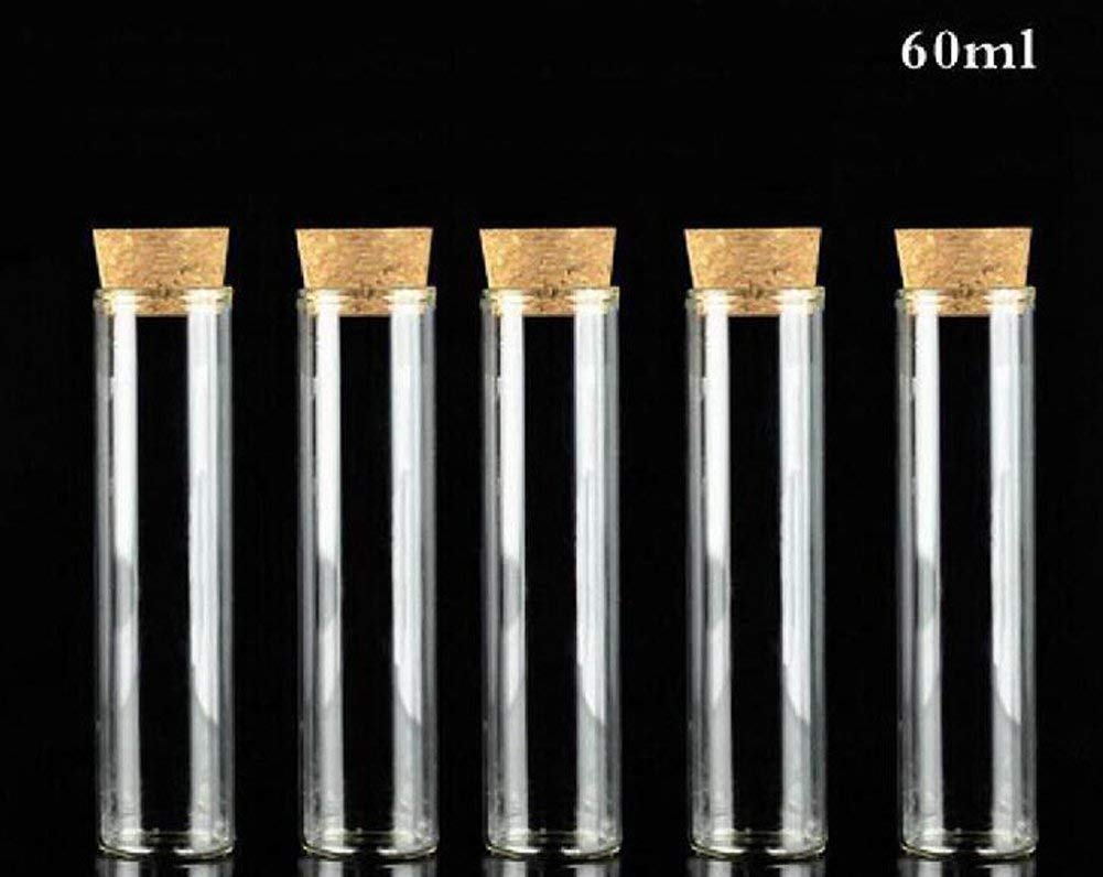 ericotry 10 Pcs 60ml Glass Bottles Vials Jars Glass Test Tube with Cork Stoppers Empty Refillable Bottle Vial Jars Leakproof for Cosmetic Essential Oil Powder