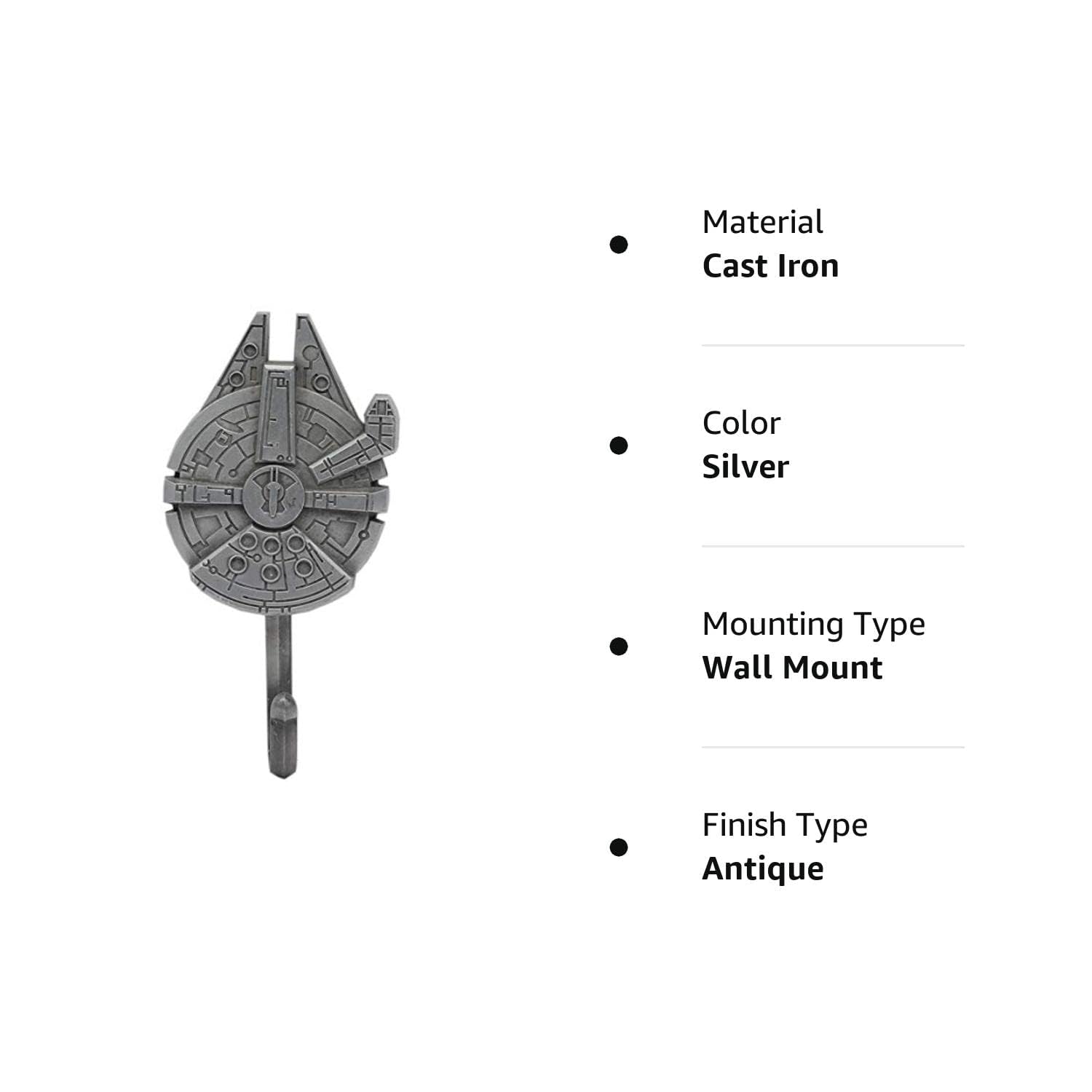 Open Road Brands Disney Star Wars Millennium Falcon Cast Iron Wall Hook - Star Wars Wall Hook for Coats, Jackets, Keys and More