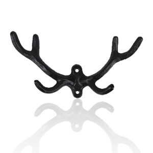 na 30go vintage cast iron deer antlers wall hooks antler decorative hanger w/screws | hook for coats, hats, scarves, keys | rustic farmhouse style home decor (black)