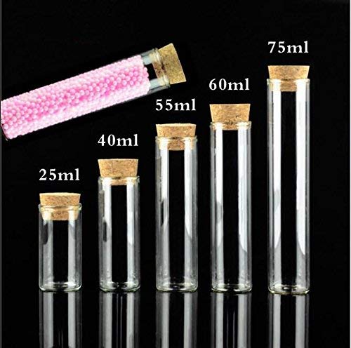 ericotry 10 Pcs 60ml Glass Bottles Vials Jars Glass Test Tube with Cork Stoppers Empty Refillable Bottle Vial Jars Leakproof for Cosmetic Essential Oil Powder