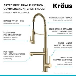 KRAUS Artec Pro (1 st Gen) 2-Function Commercial Style Pre-Rinse Kitchen Faucet (No Pull Down) with Pot Filler in Spot Free Antique Champagne Bronze with Soap Dispenser, KPF-1603SFACB-KSD53SFACB