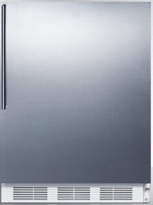 summit appliance ff61wbisshv 24" wide built-in all-refrigerator; 5.5 cu.ft.; automatic defrost; stainless steel wrapped door; professional thin handle and white cabinet