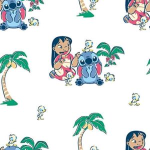 lilo and stitch with friends white fabric premium quality 100% cotton sold by 1/2 of a yard.