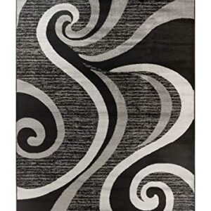 GLORY RUGS Modern Area Rug 5x7 Black Gray Swirls Carpet Bedroom Living Room Contemporary Dining Accent Sevilla Collection 4817A (5x7, Black)