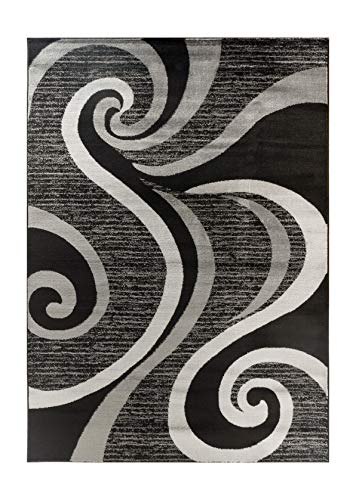 GLORY RUGS Modern Area Rug 5x7 Black Gray Swirls Carpet Bedroom Living Room Contemporary Dining Accent Sevilla Collection 4817A (5x7, Black)