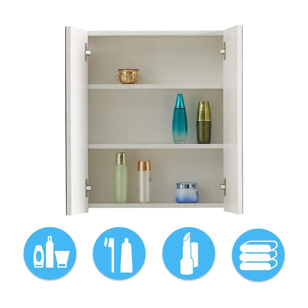 CLIPOP Bathroom Wall Cabinet Medicine Cabinet, Wall Mounted Bathroom Mirror with Storage Mirror Cabinet with 1 Doors and Adjustable Shelf, Over The Toilet Space Saver Storage Cabinet, White