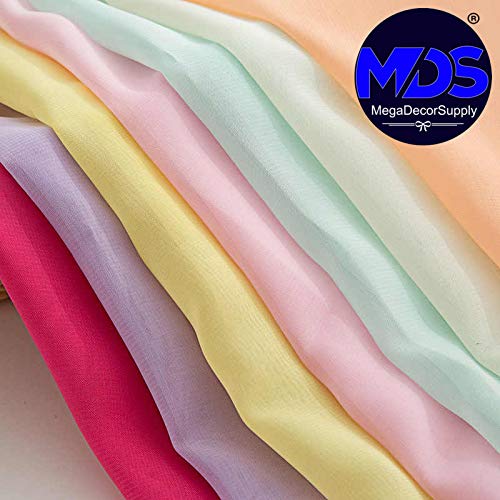 MDS Pack of 5 Yard Bridal Solid Chiffon Fabric for Merry Christmas Xmas New Year Party Home Decorations, Costume, Dress, DIY, Crafts, Silky Light Weight Drapery Fabrics 44" Width - Red