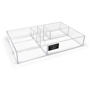 isaac jacobs 8-compartment clear acrylic drawer organizer (13" l x 8.1" w x 2.3" h), multi-sectional tray & storage solution for makeup, school & office supplies, bathroom, kitchen