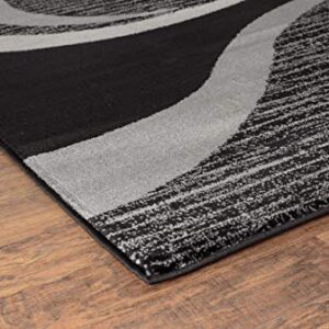 GLORY RUGS Modern Area Rug 5x7 Black Gray Swirls Carpet Bedroom Living Room Contemporary Dining Accent Sevilla Collection 4817A (5x7, Black)