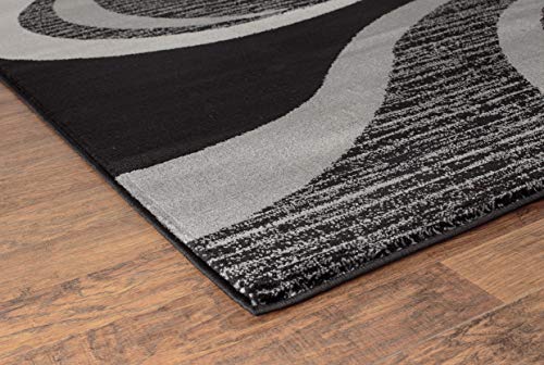 GLORY RUGS Modern Area Rug 5x7 Black Gray Swirls Carpet Bedroom Living Room Contemporary Dining Accent Sevilla Collection 4817A (5x7, Black)