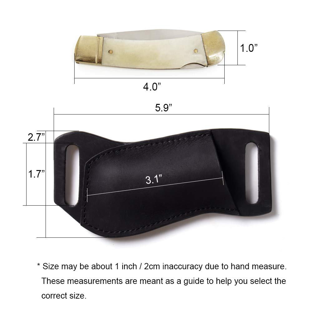 Gentlestache Leather Pocket Knife Sheaths for Belt, Folding Knife Sheath, EDC Belt Knife Sheath for Folding Knife, Compact Draw Knife Holster Black