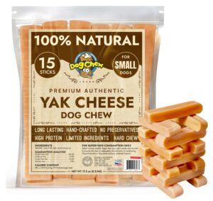 tibetan dog chew yak cheese sticks - natural treats for small to large dogs, lasting, digestible, promotes dental health, rawhide and grain-free, ideal for aggressive chewers, 15-pack