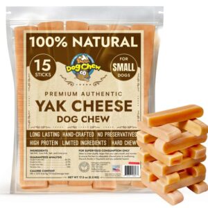 Tibetan Dog Chew Yak Cheese Sticks - Natural Treats for Small to Large Dogs, Lasting, Digestible, Promotes Dental Health, Rawhide and Grain-Free, Ideal for Aggressive Chewers, 15-Pack