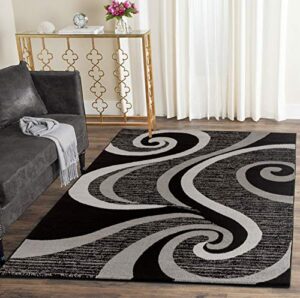 glory rugs modern area rug 5x7 black gray swirls carpet bedroom living room contemporary dining accent sevilla collection 4817a (5x7, black)