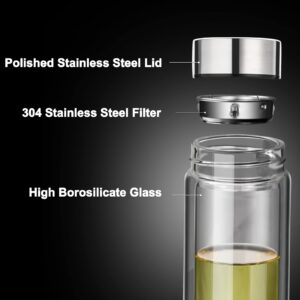 PARACITY Glass Tea Infuser Bottle Tea Flood Cup 12oz/350ml, Double Wall Borosilicate Portable Travel Tumbler Mug Leakproof for Loose Leaf Flower Herbal Tea Bags