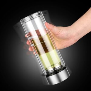 PARACITY Glass Tea Infuser Bottle Tea Flood Cup 12oz/350ml, Double Wall Borosilicate Portable Travel Tumbler Mug Leakproof for Loose Leaf Flower Herbal Tea Bags