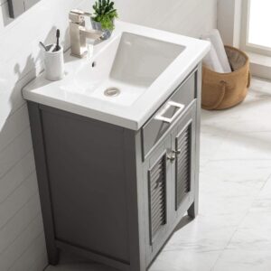 Luca Kitchen & Bath LC24SGP Juliet 24 in. W x 16.5 in. D Single Sink Farmhouse Bathroom Vanity Set in French Gray with White Integrated Porcelain Top