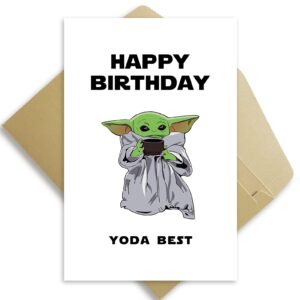 ojsensai yoda birthday card, funny star wars bday card, cute card for kids him her, yoda the best