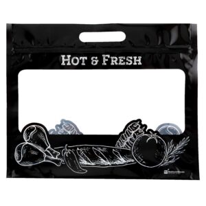 Restaurantware Hot Bag For Food Delivery Bag Tek 12.7 x 5.7 x 10.4 Inch Plastic Food Delivery Bags - Clear Window Built-In Handles 100 Black Delivery Bags For Hot Food Zipper For Rotisserie Chicken