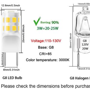 Lacnooe G8 Led Bulb Dimmable, 3W T4 Led Bulb, 20-25W Halogen Equivalent, Warm White 3000K, 120V Puck Light Bulbs for Under Cabinet Light, Under Counter Kitchen Lighting, 6-Pack