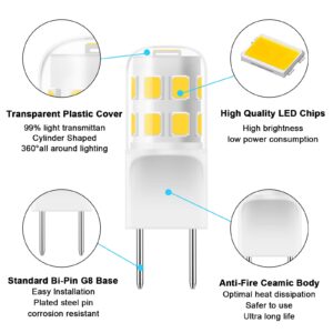 Lacnooe G8 Led Bulb Dimmable, 3W T4 Led Bulb, 20-25W Halogen Equivalent, Warm White 3000K, 120V Puck Light Bulbs for Under Cabinet Light, Under Counter Kitchen Lighting, 6-Pack