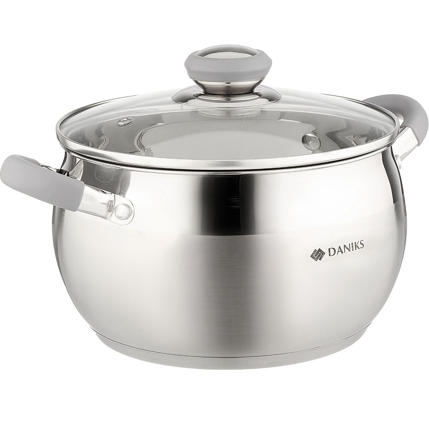 Daniks Modern Stainless Steel Stock Pot with Glass Lid | Induction 4 Quart | Dishwasher Safe Pot | Heatproof Handles | Soup Pasta Stew Pot | Silver